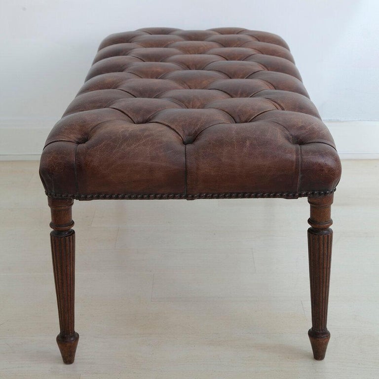 19th Century Regency English Tufted-Leather Bench at 1stDibs