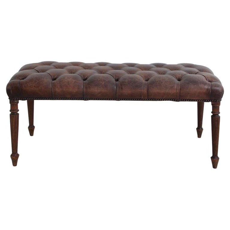19th Century Regency English Tufted-Leather Bench at 1stDibs