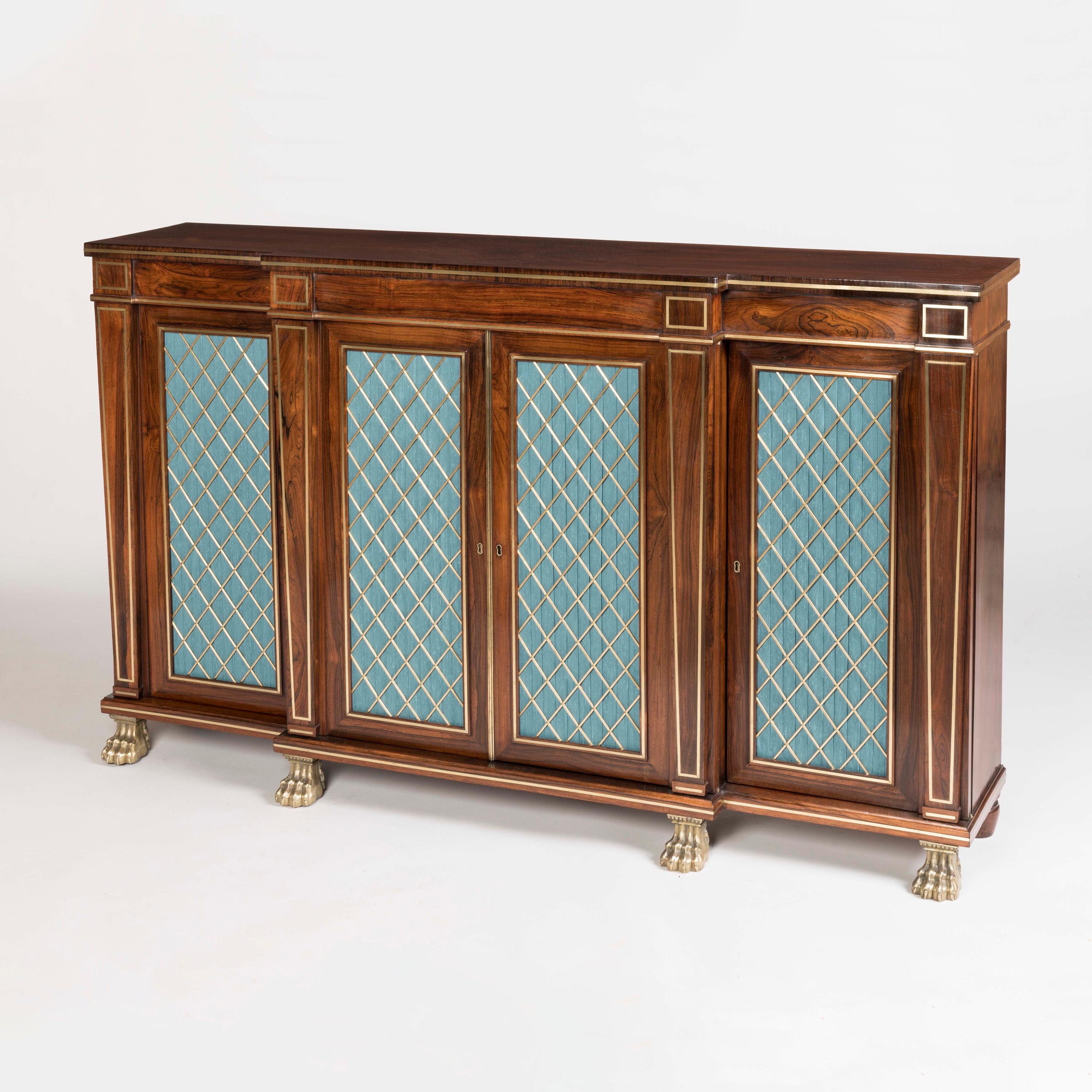 19th Century Regency Period Rosewood Side Cabinet with Blue Silk For ...