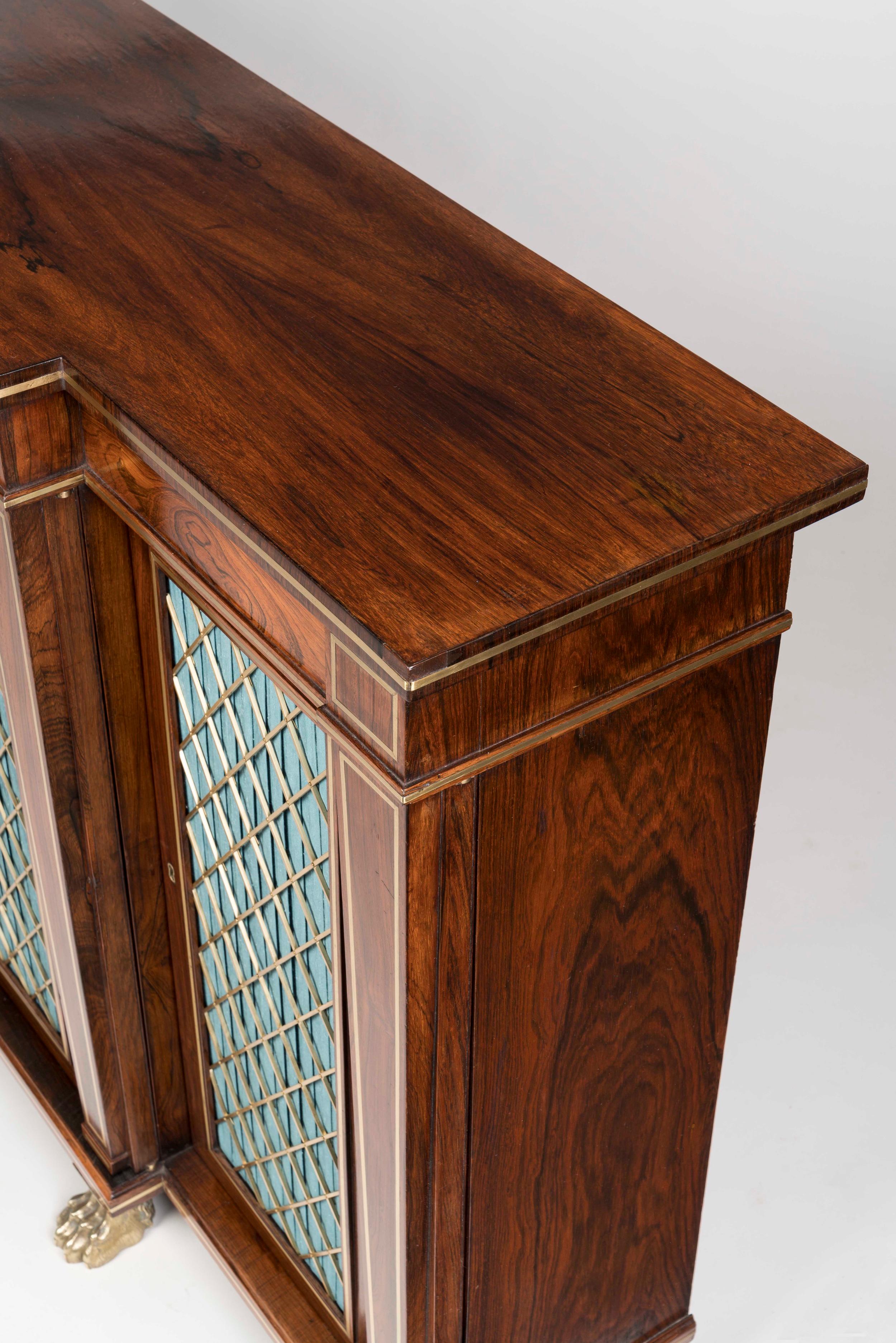 19th Century Regency Period Rosewood Side Cabinet with Blue Silk For ...