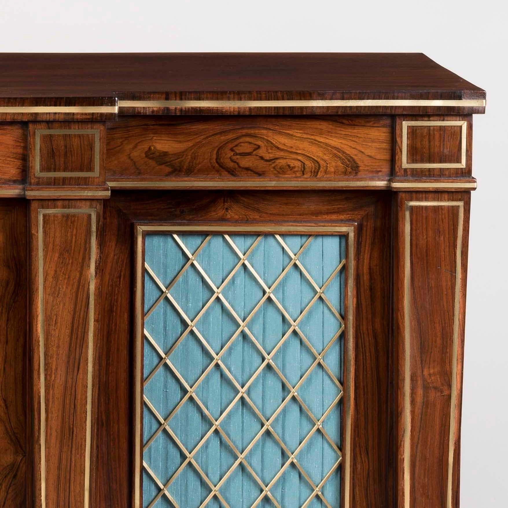 19th Century Regency Period Rosewood Side Cabinet with Blue Silk For ...