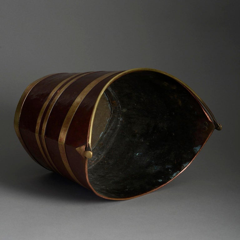 19th Century, Regency Period Schooner Form Brass Bound Copper Fire ...
