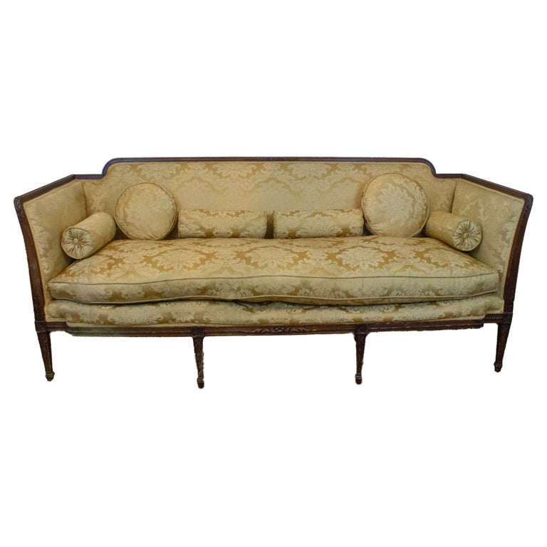 19th Century Regency Sofa with Gold Damask Upholstery and Carved ...
