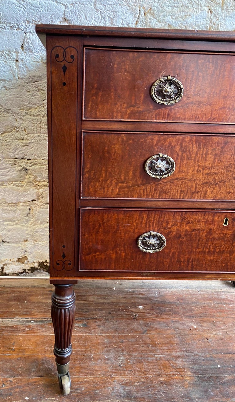 19th Century Regency Ebony Inlaid Fiddleback Mahogany 3-Drawer Chest ...