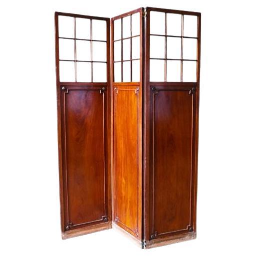 Regency Style Mahogany 3-Fold Screen with Glass Panels For Sale at 1stDibs