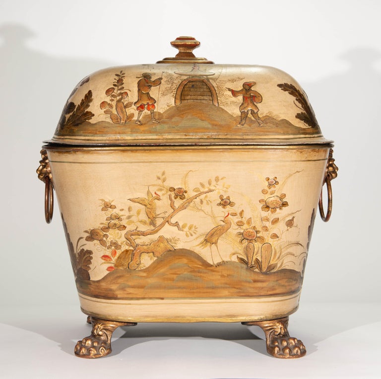 19th Century Regency Tole Ochre Lidded Coal Bin For Sale at 1stDibs