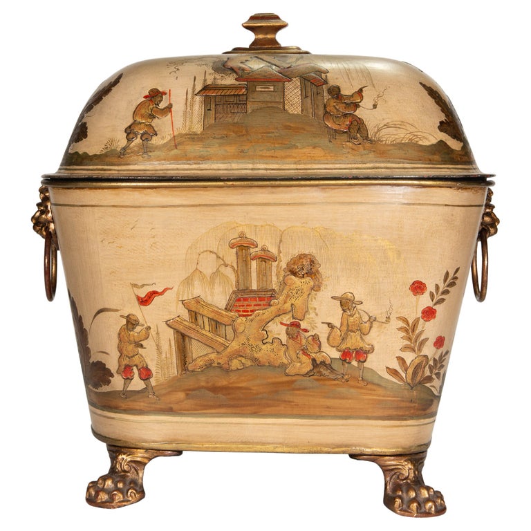 19th Century Regency Tole Ochre Lidded Coal Bin For Sale at 1stDibs