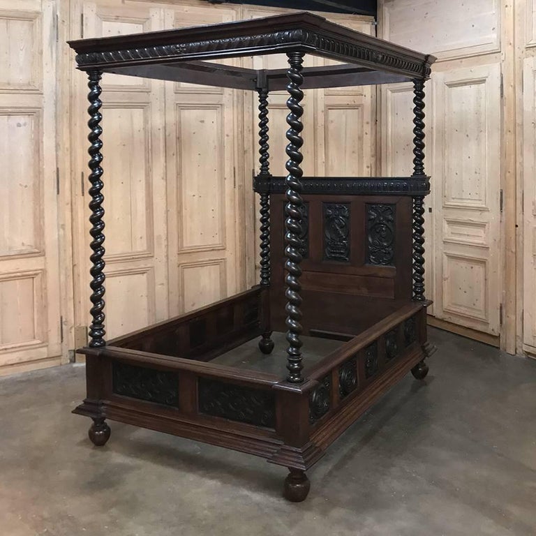 19th Century French Renaissance Four Poster Hand Carved Oak Canopy Bed ...