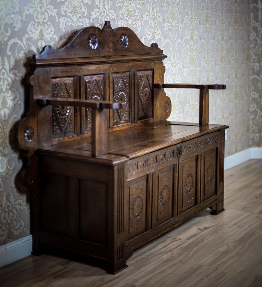 19th Century Renaissance Revival Oak Bench with a Storage Compartment ...