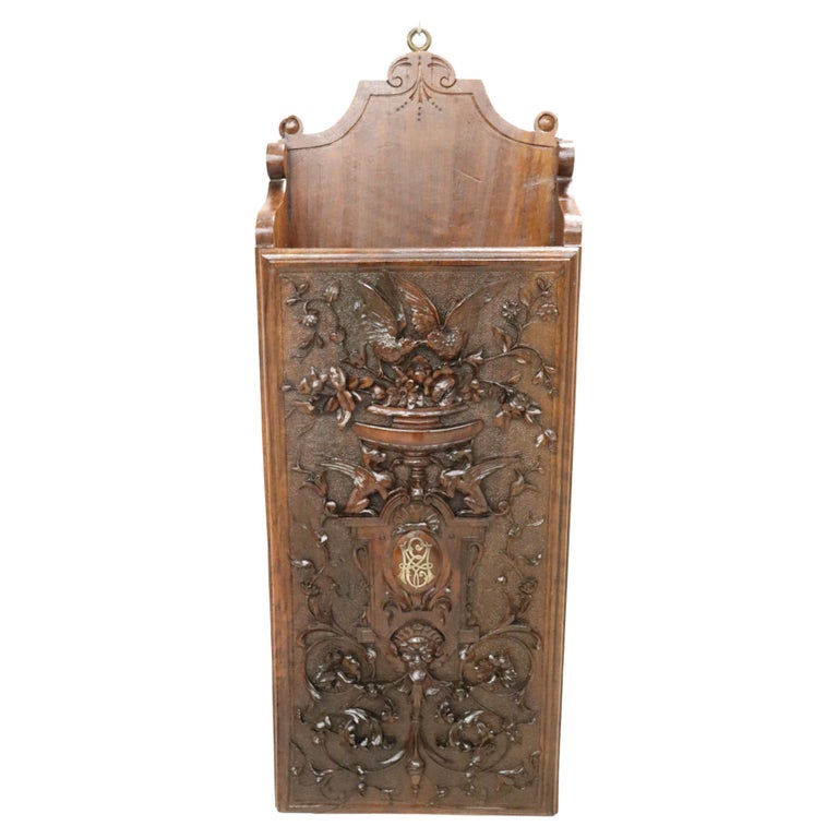 19th Century Renaissance Style Wall Magazine Rack in Hand Carved Walnut ...