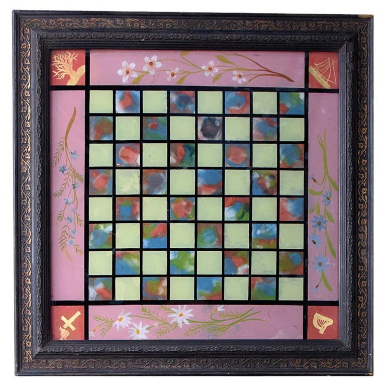 19th Century Reverse Painted English Glass Games Board For Sale at 1stDibs