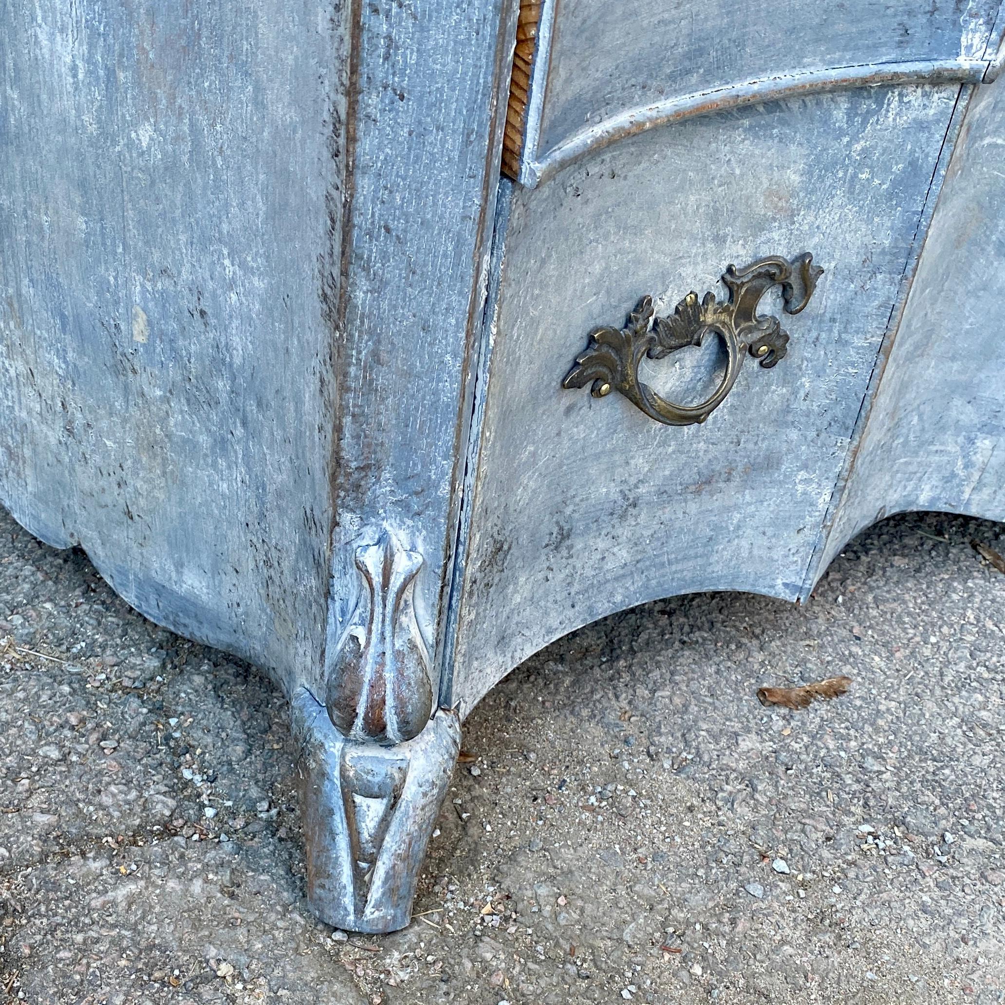 19th Century Rococo Blue Painted Chest of 3 Drawers, Sweden For Sale at ...