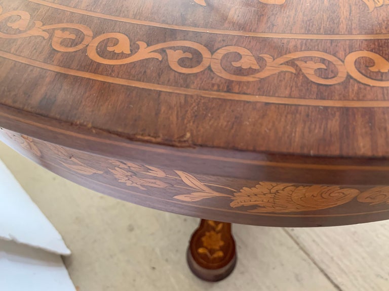 19th Century Rococo Marquetry Round Pedestal Table at 1stDibs
