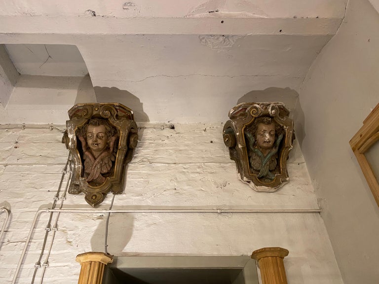 19th Century Rococo Revival Putti Wall Brackets made of Plaster, Set of ...