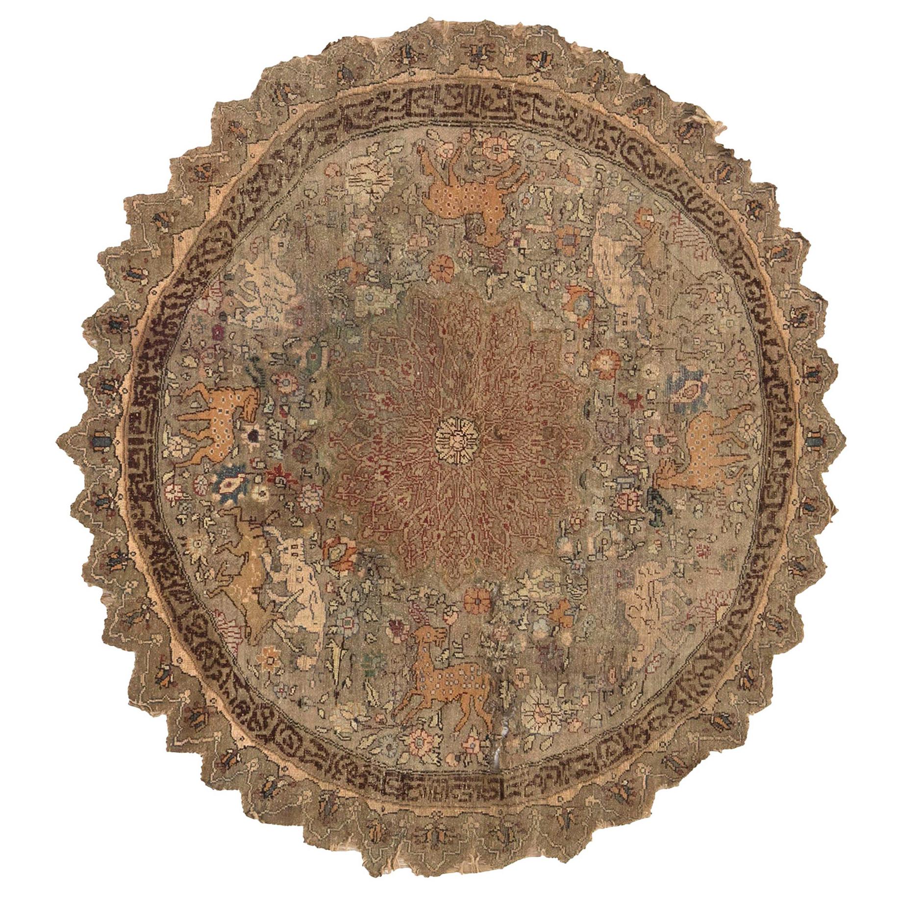 Silk and Metal Thread Round Turkish Rug, 19th Century at 1stDibs ...