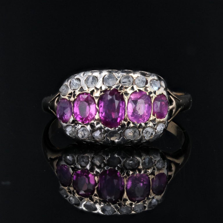 19th Century Ruby Diamonds 18 Karat Yellow Gold Silver Ring For Sale at ...