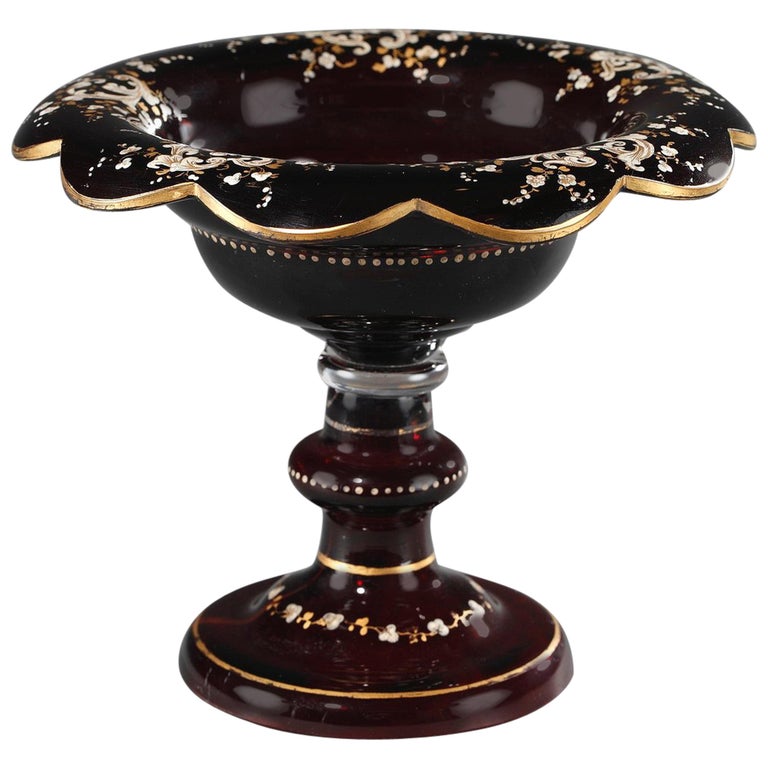 19th Century Ruby Red Bohemian Crystal Cup with Enameled Decoration For ...