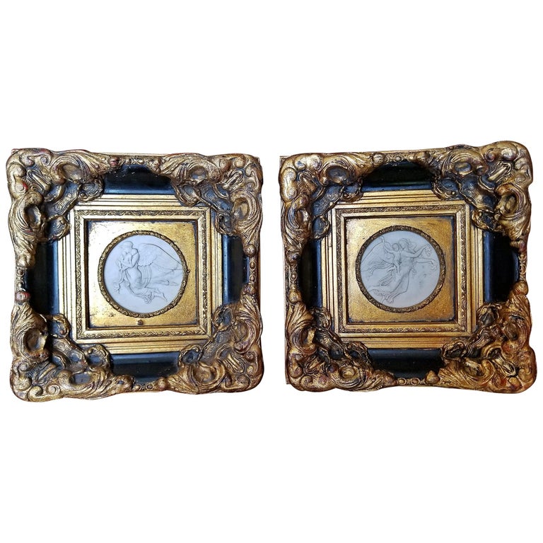 19th Century Russian Framed Marble Plaques Pair of Angels at 1stDibs