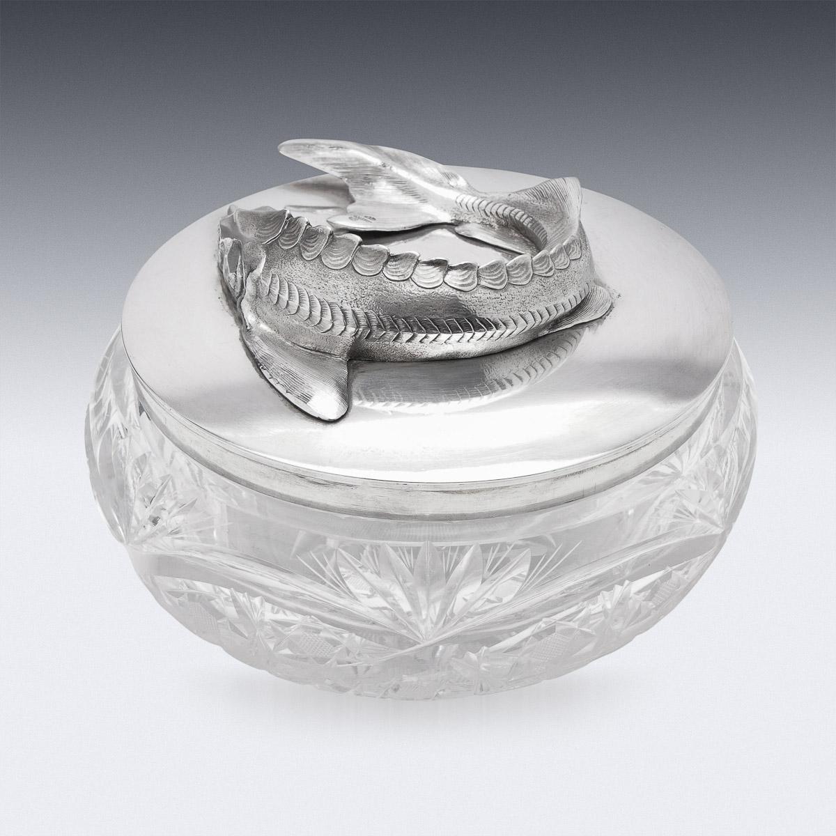 19th Century Russian Solid Silver and Glass Caviar Dish, Grachev ...