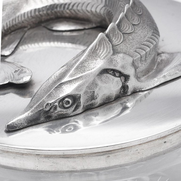 19th Century Russian Solid Silver and Glass Caviar Dish, Grachev ...