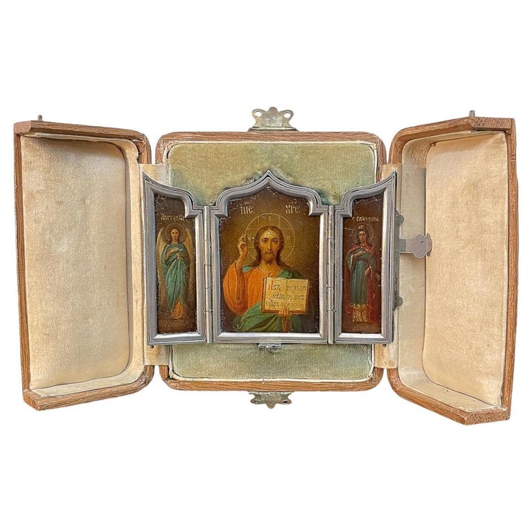 19th Century Russian Solid Silver and Tryptic Travelling Icon, c.1890 For Sale at 1stDibs