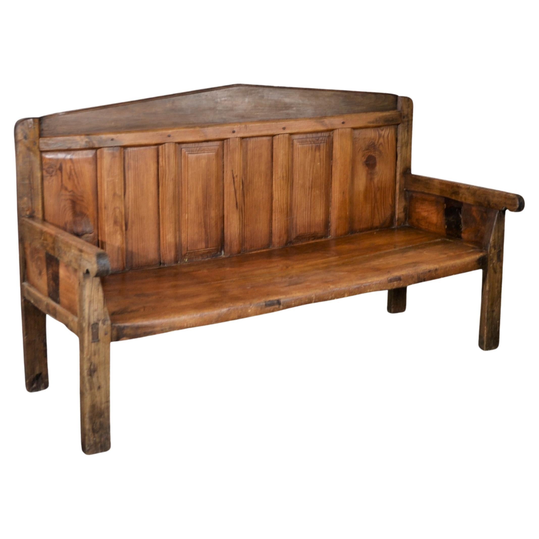 19th Century Rustic Farmhouse Bench in Bittersweet Paint at 1stDibs