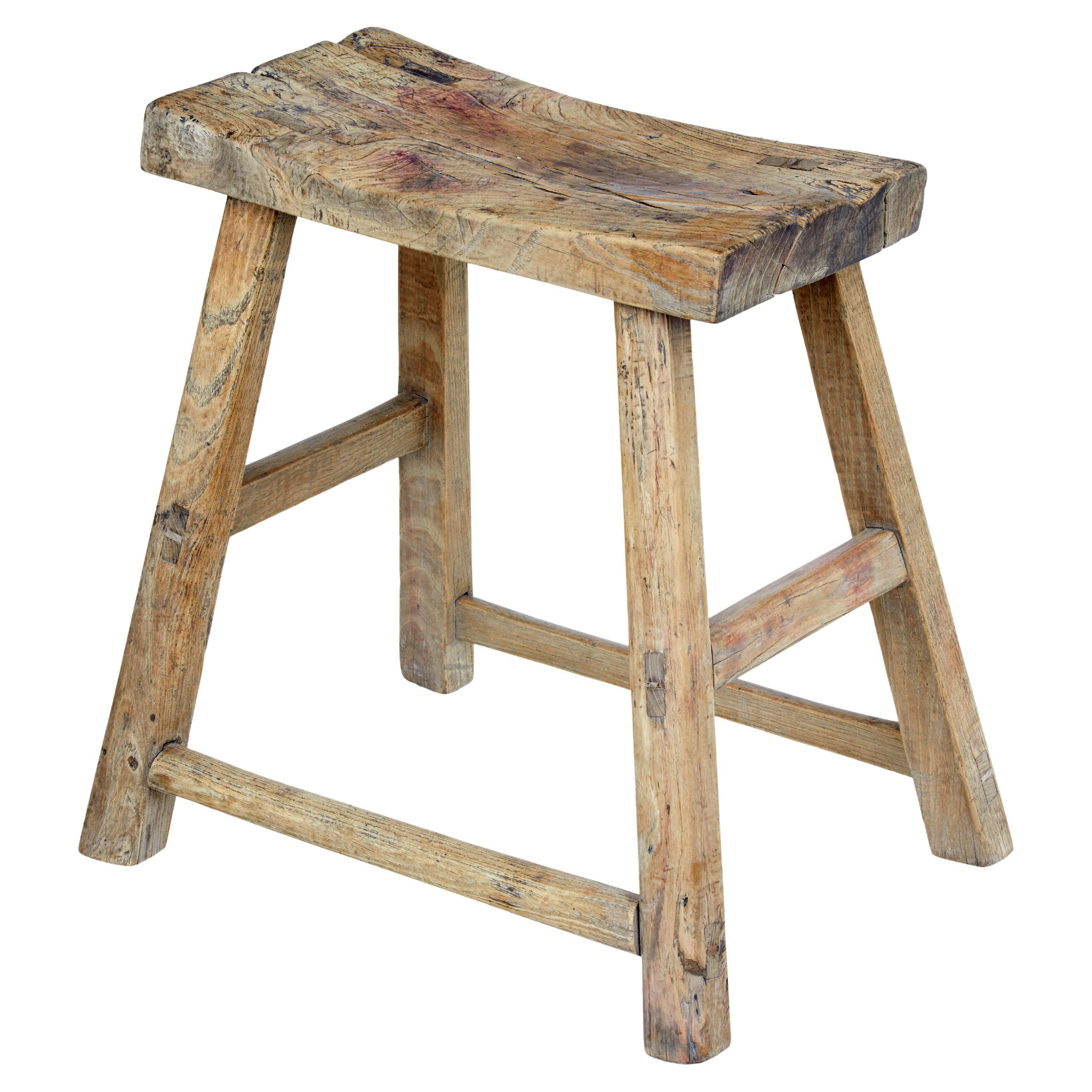 19th Century Dutch Rustic Oak Stool For Sale at 1stDibs