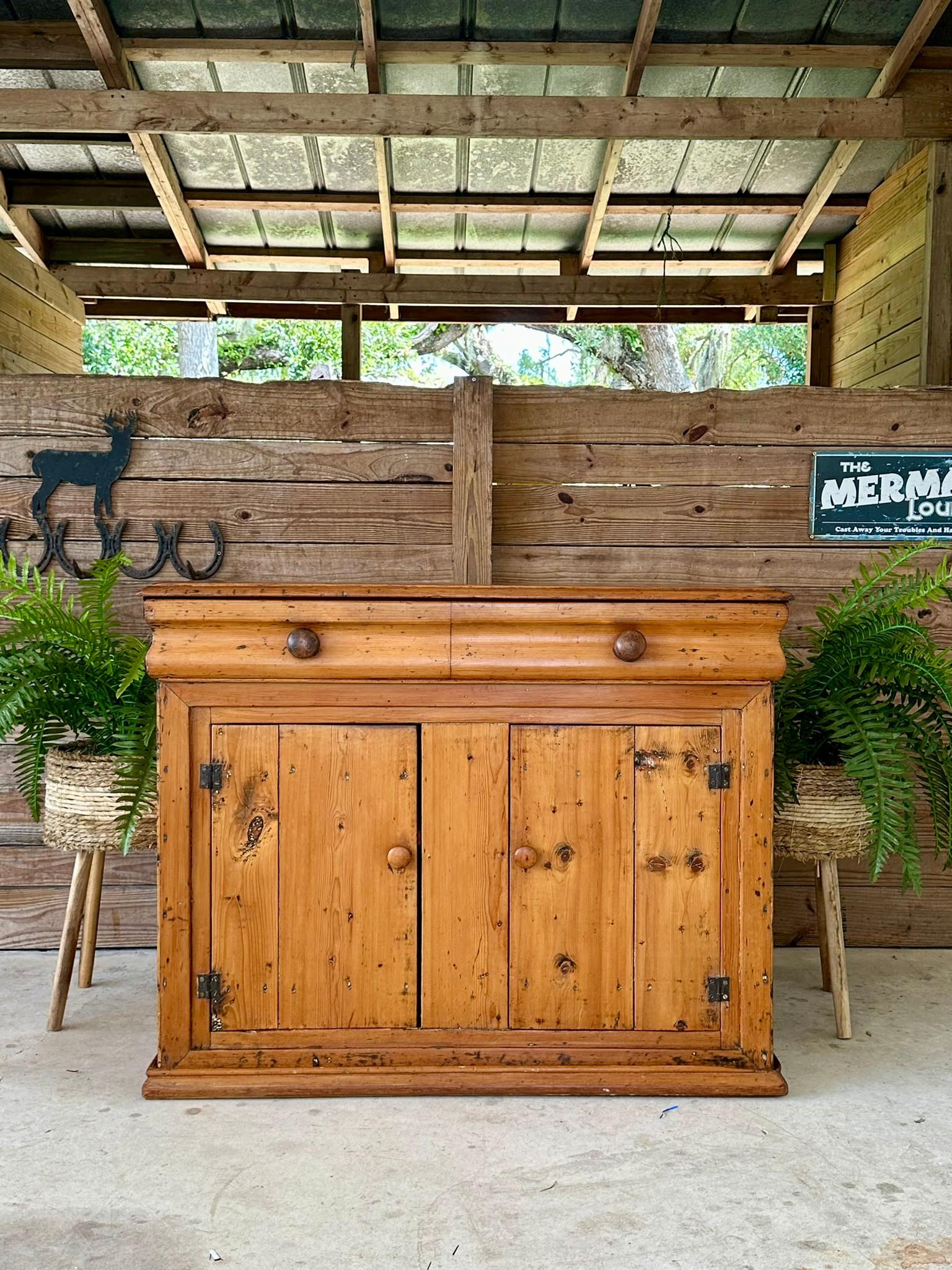 19th Century Rustic Cottage English Pine Cupboard For Sale at 1stDibs