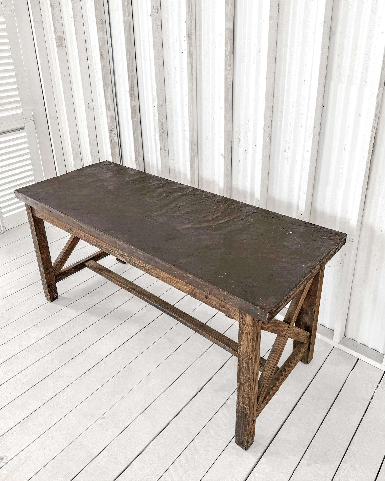 19th Century Rustic French Worktable with Metal Top For Sale at 1stDibs