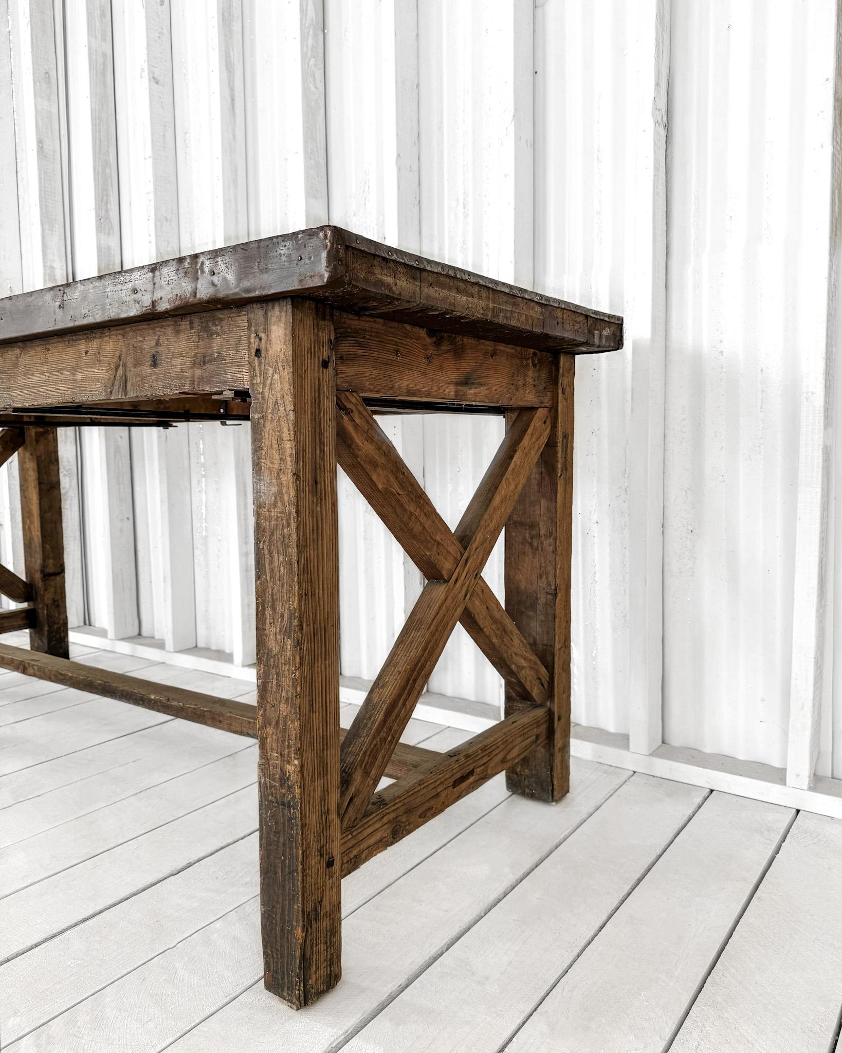 19th Century Rustic French Worktable with Metal Top For Sale at 1stDibs