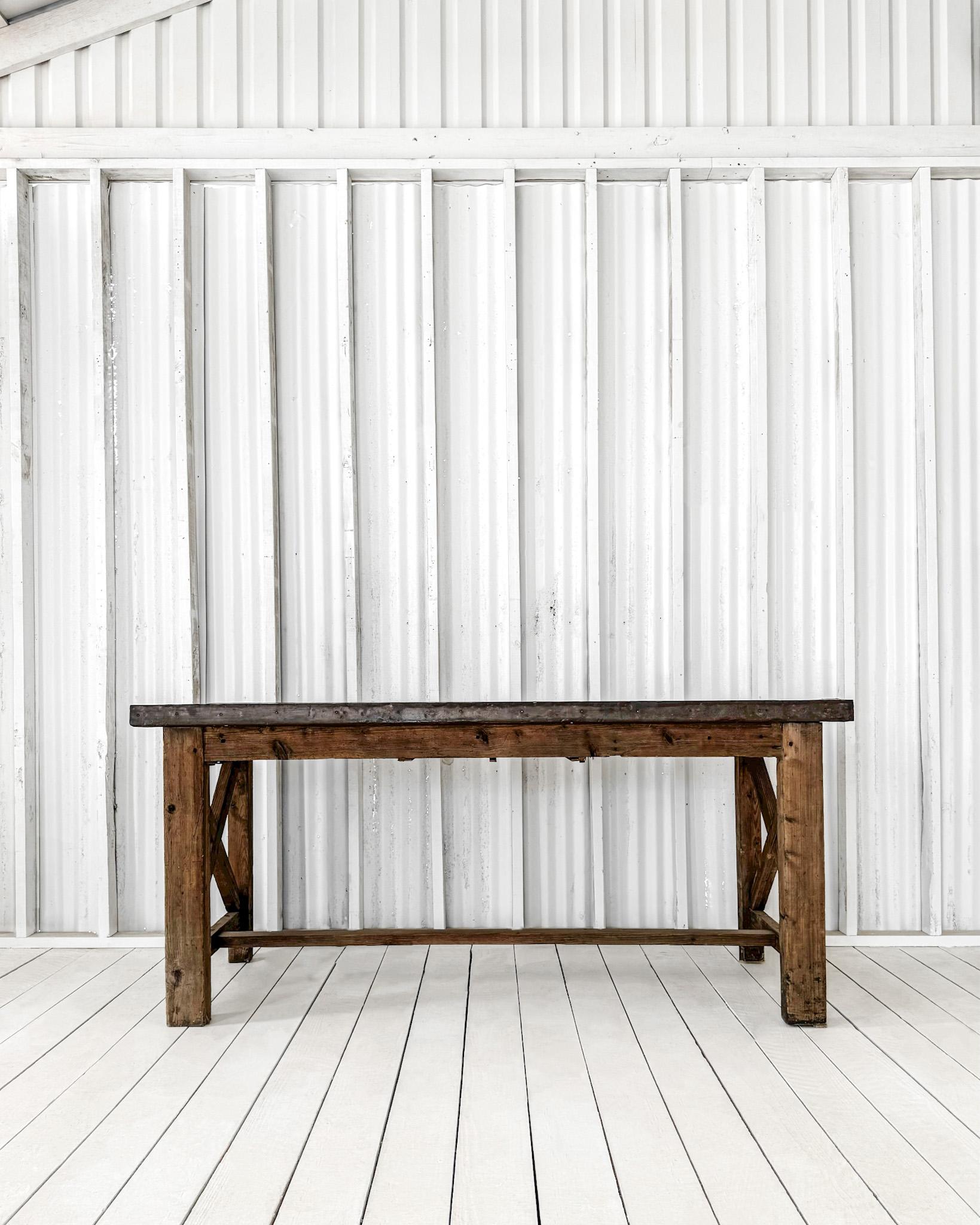 19th Century Rustic French Worktable with Metal Top For Sale at 1stDibs