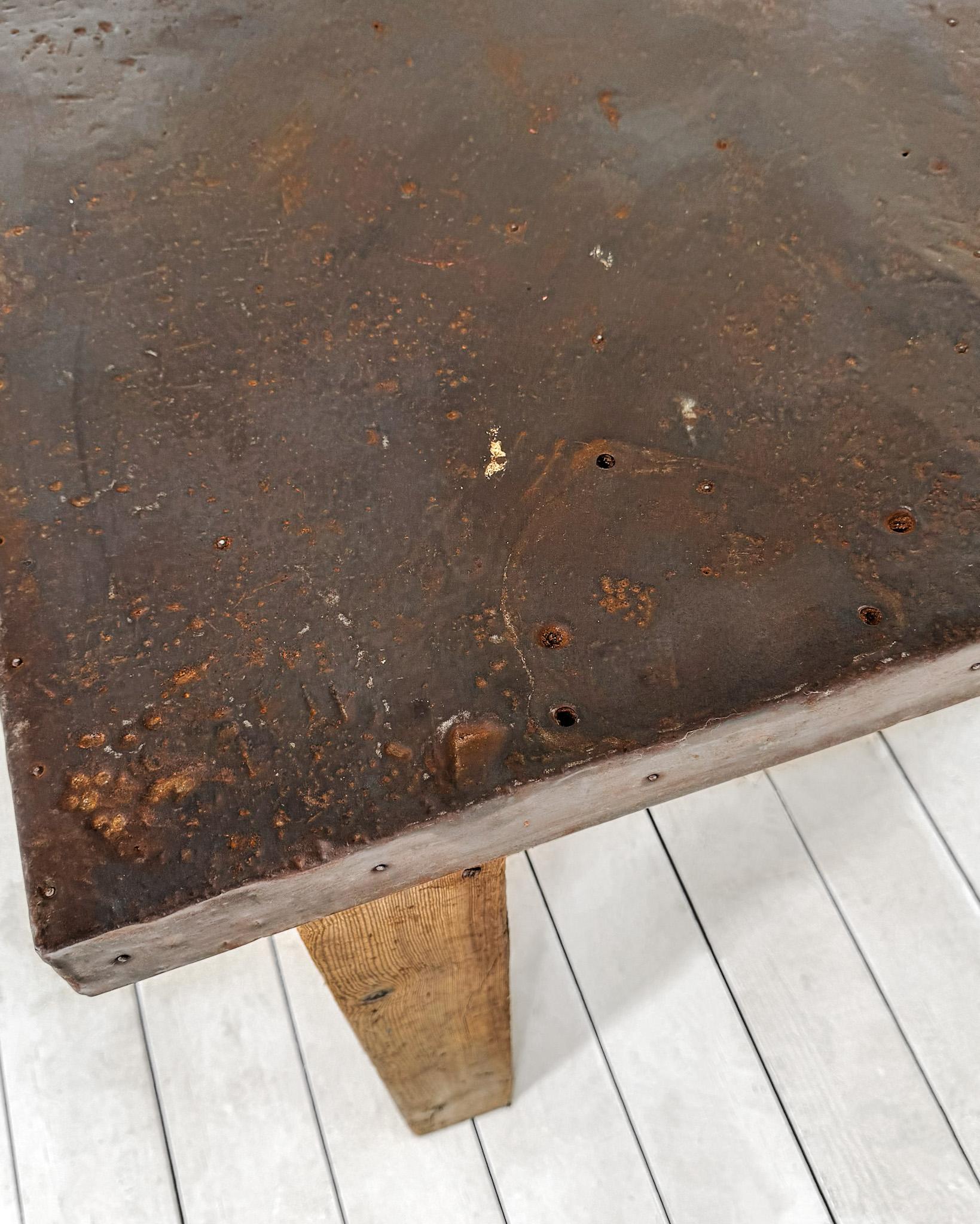 19th Century Rustic French Worktable with Metal Top For Sale at 1stDibs