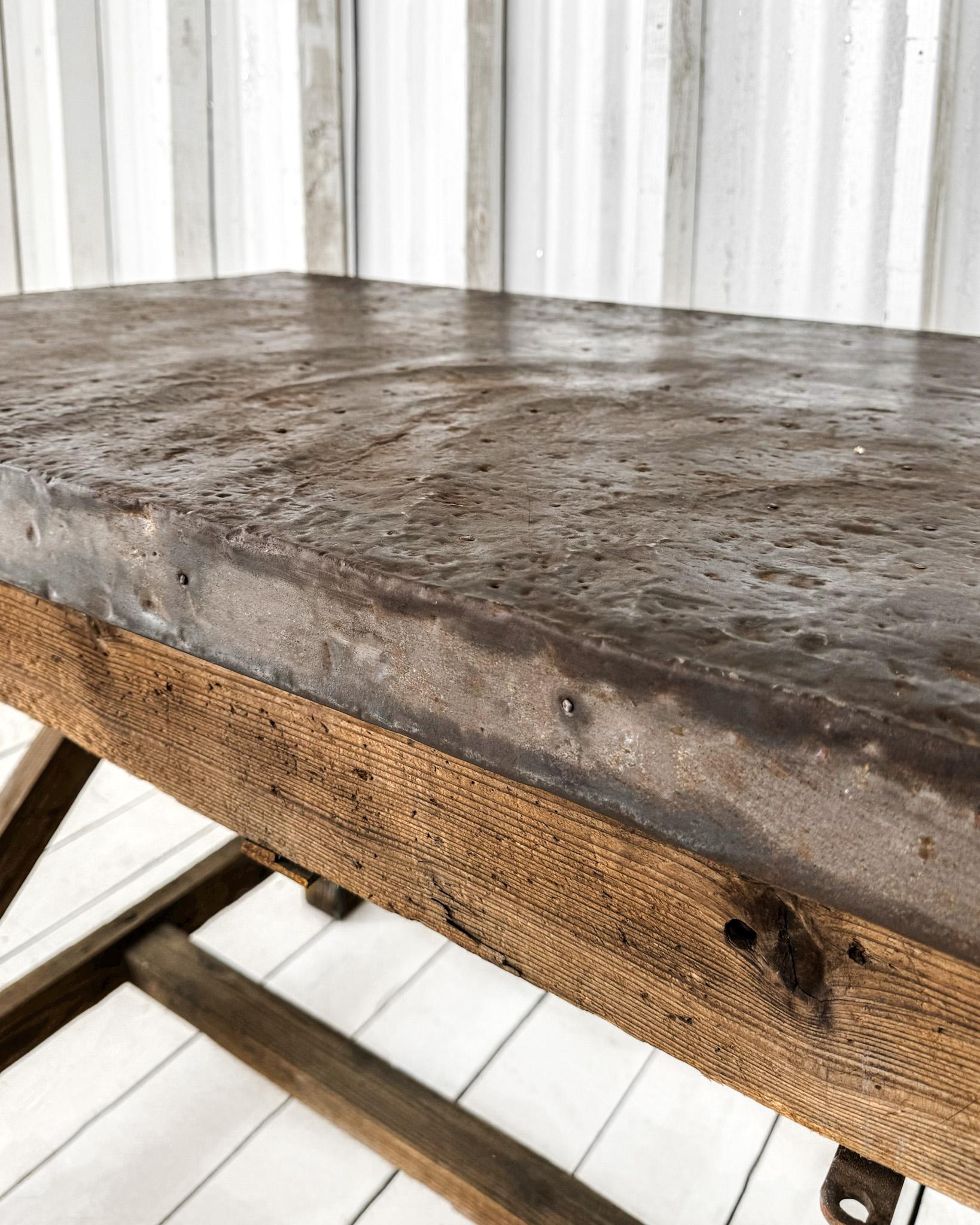 19th Century Rustic French Worktable with Metal Top For Sale at 1stDibs