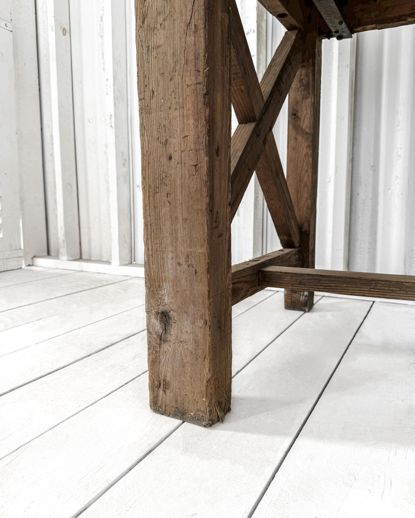 19th Century Rustic French Worktable with Metal Top For Sale at 1stDibs