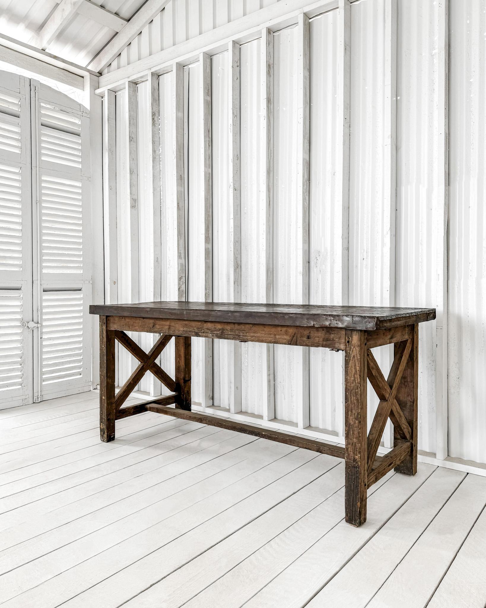 19th Century Rustic French Worktable with Metal Top For Sale at 1stDibs