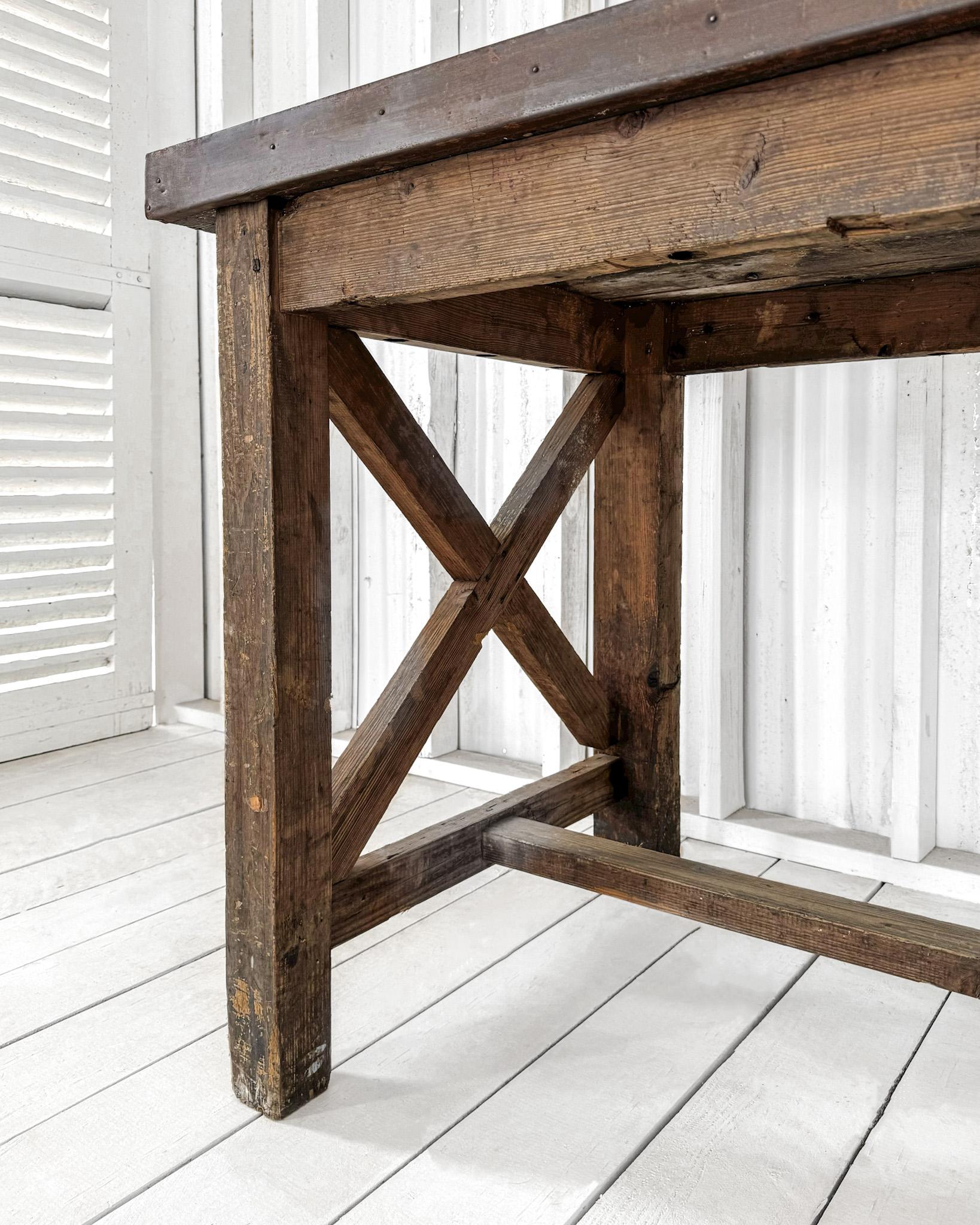 19th Century Rustic French Worktable with Metal Top For Sale at 1stDibs