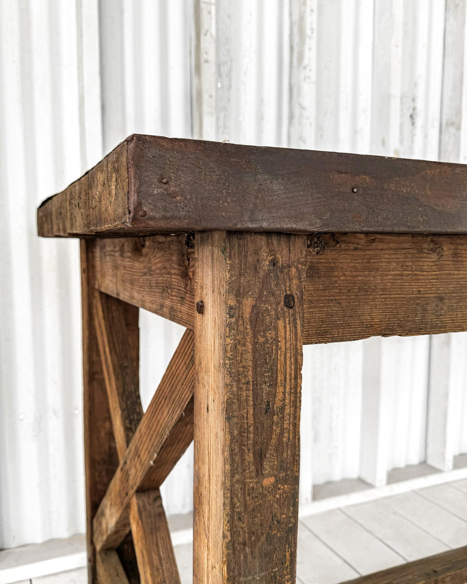 19th Century Rustic French Worktable with Metal Top For Sale at 1stDibs