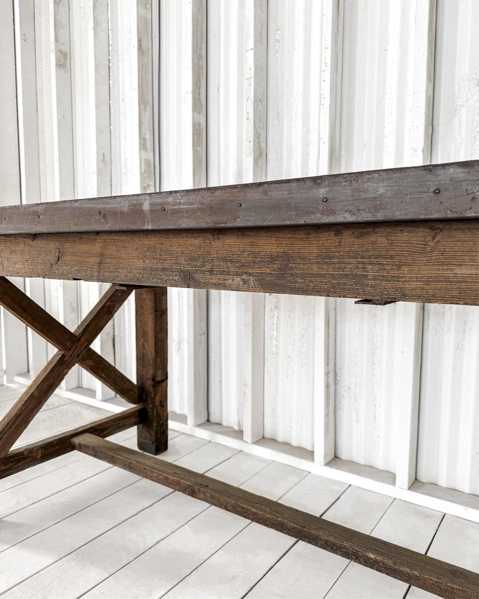 19th Century Rustic French Worktable with Metal Top For Sale at 1stDibs