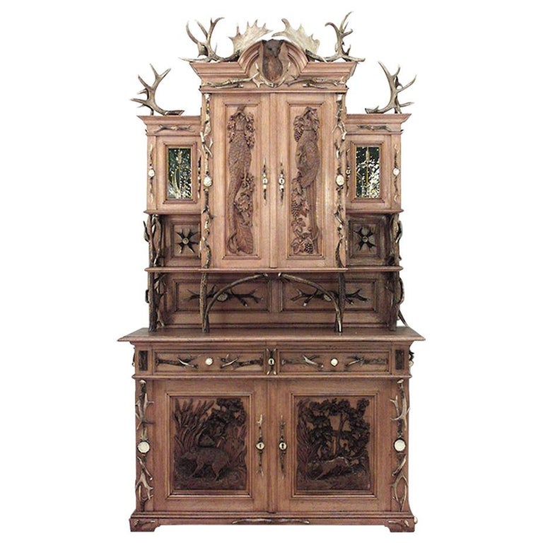 Rustic German Oak and Horn Hutch Cabinet For Sale at 1stDibs | german ...