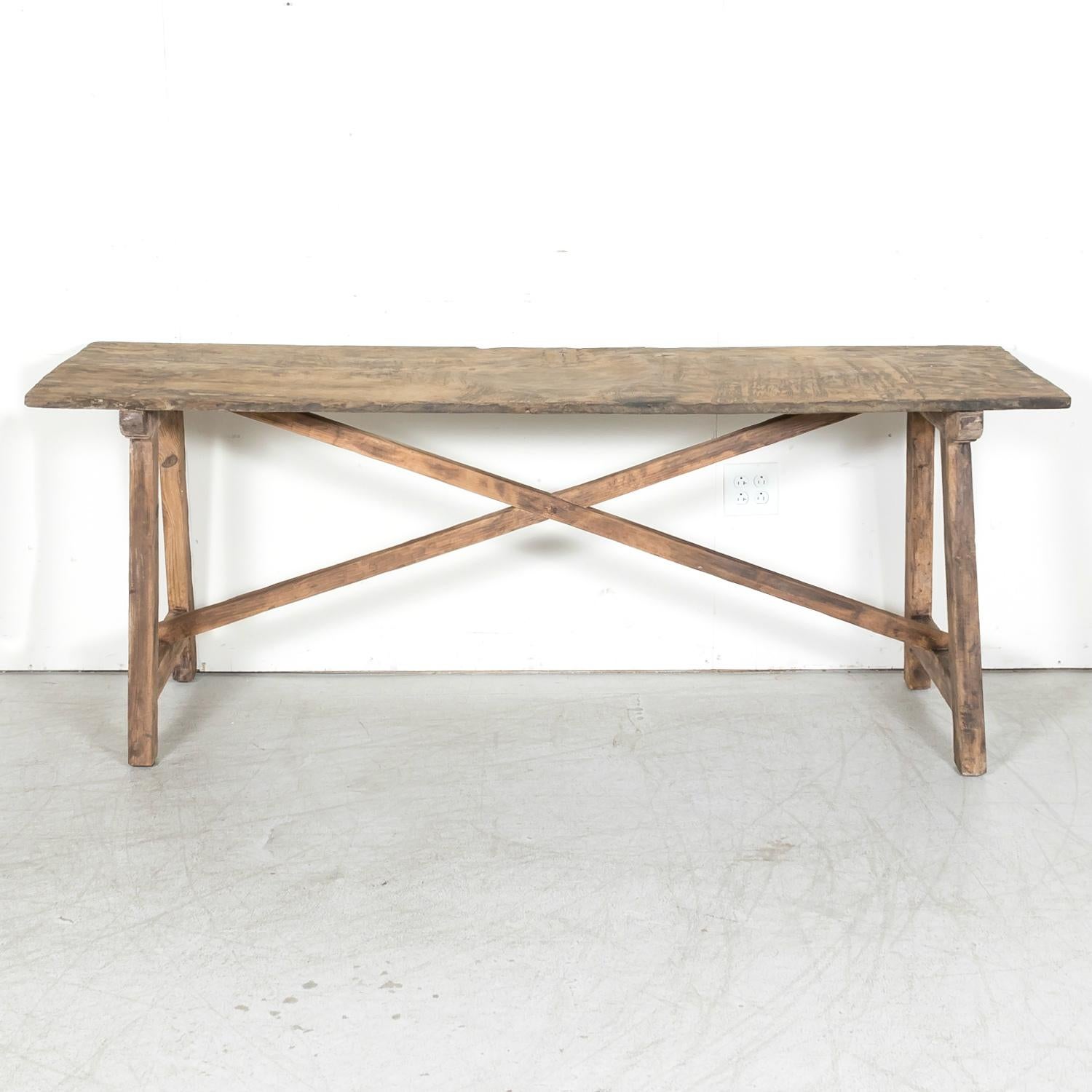 19th Century Rustic Spanish Catalan Oak Console Table or Desk For Sale ...