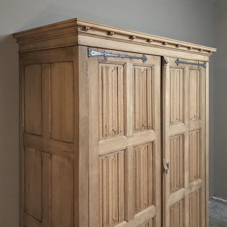 19th Century Rustic Stripped Oak Gothic Armoire at 1stDibs