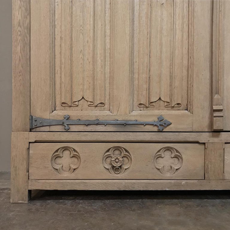 19th Century Rustic Stripped Oak Gothic Armoire at 1stDibs