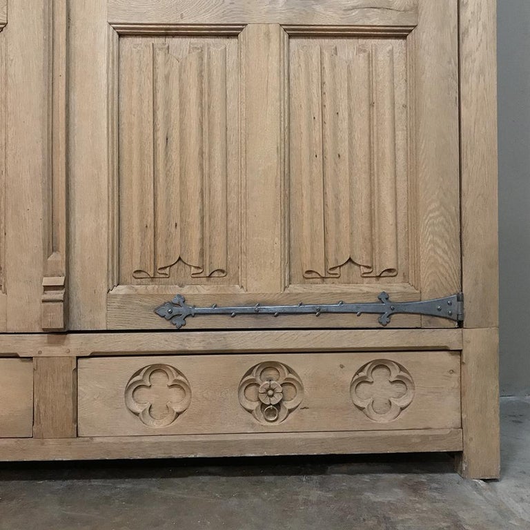 19th Century Rustic Stripped Oak Gothic Armoire at 1stDibs