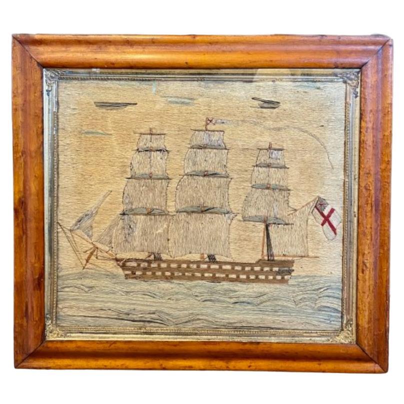 Large 19th Century Sailor's Woolie of Double Decker Ship of the Line ...