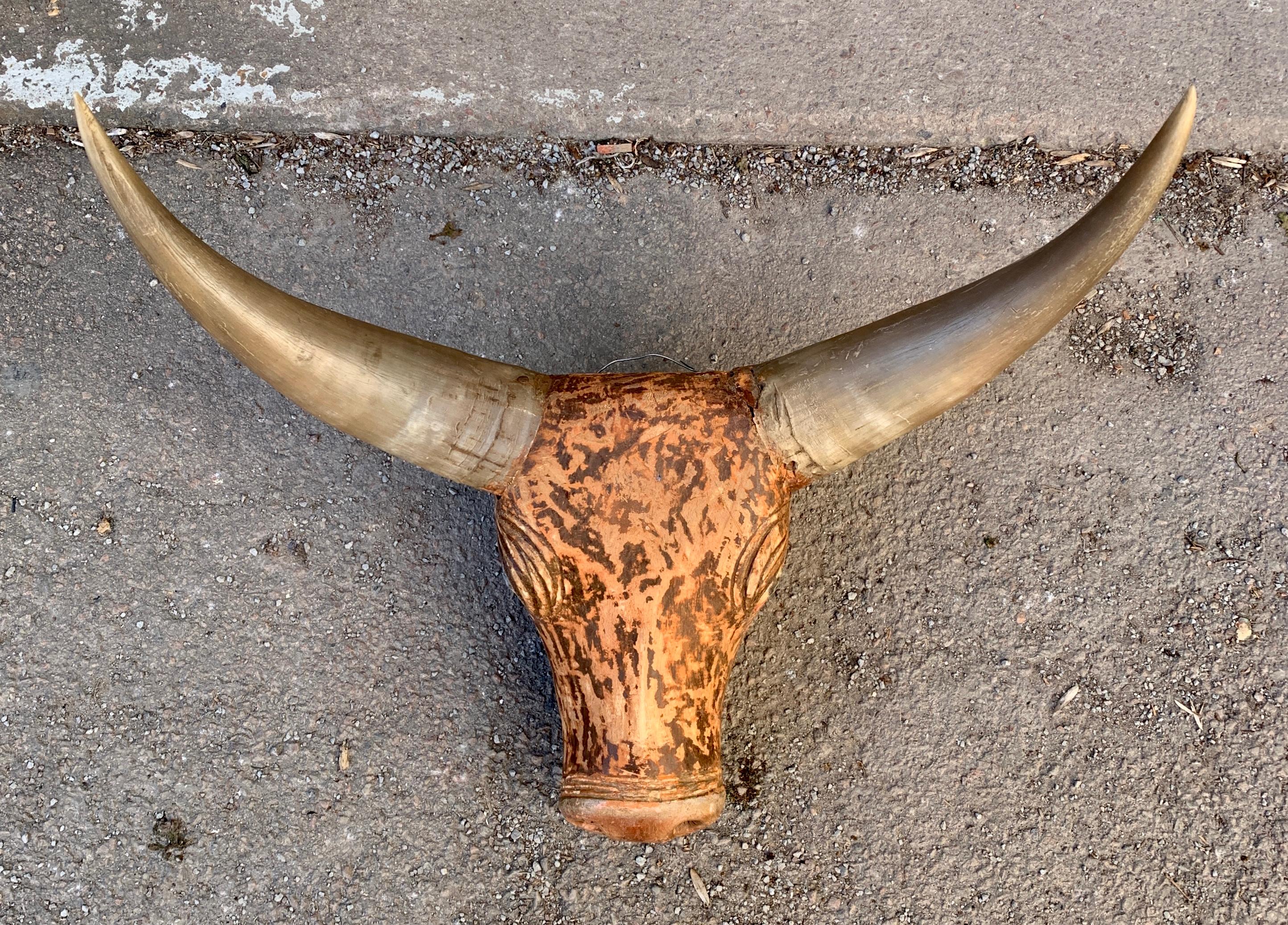 19th Century Scandinavian Folk Art Bull Head in Wood at 1stDibs
