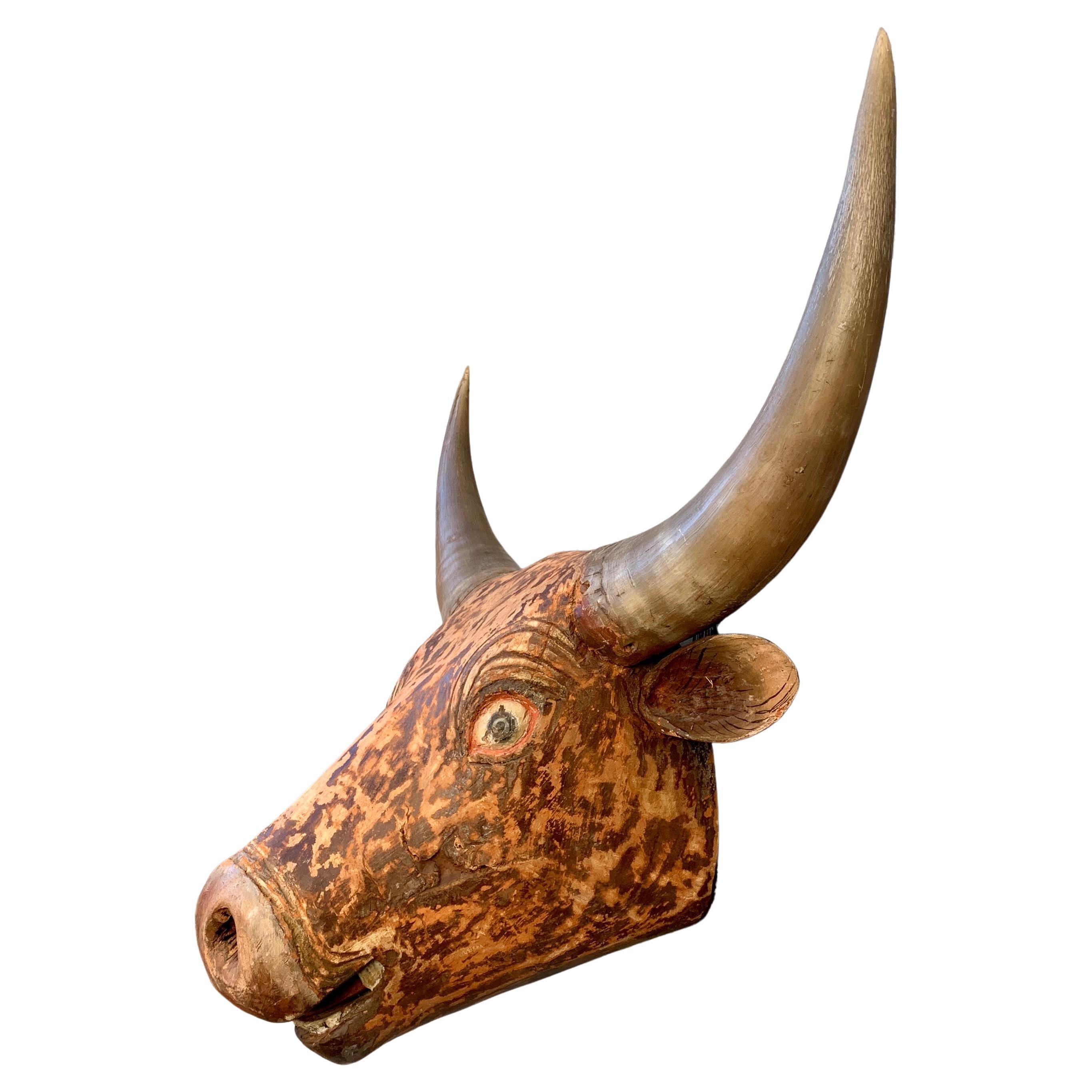 19th Century Scandinavian Folk Art Bull Head in Wood at 1stDibs