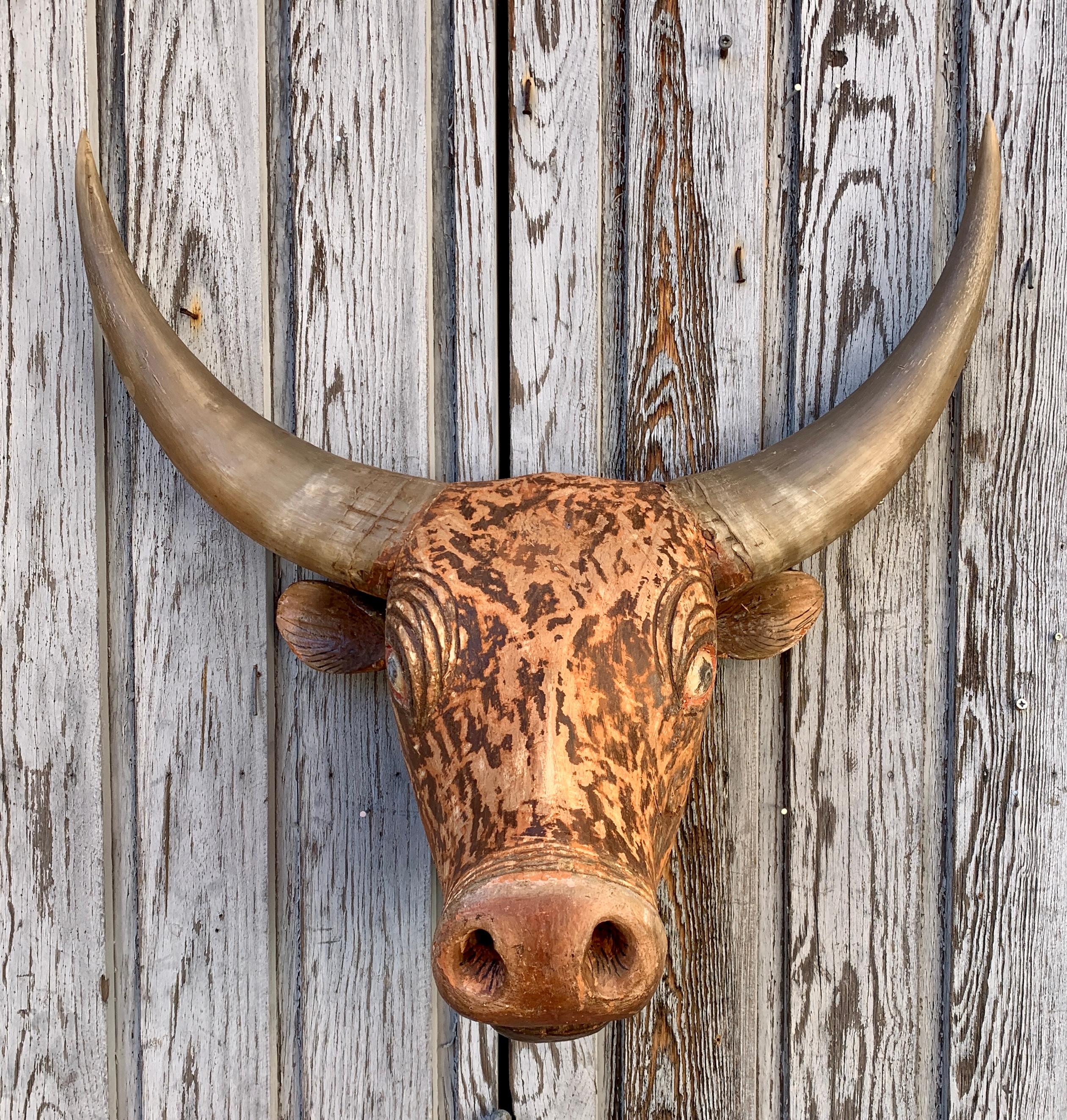 19th Century Scandinavian Folk Art Bull Head in Wood at 1stDibs