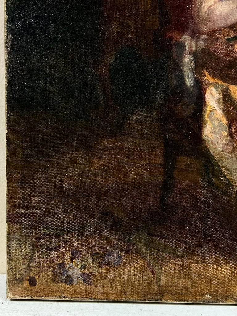 19th Century School - Antique French Signed Oil Interior Scene Lady ...