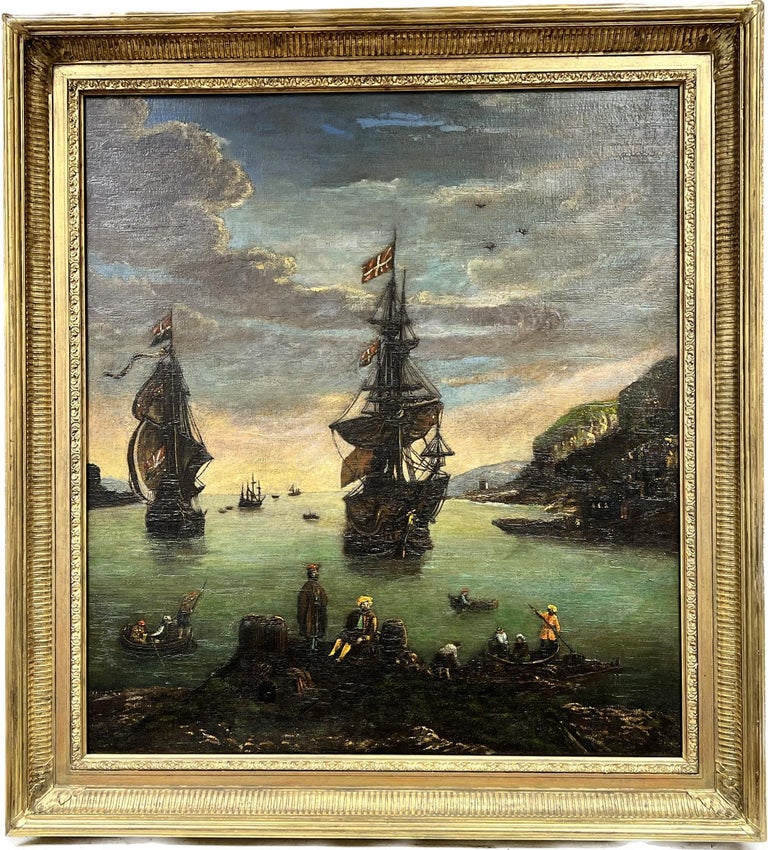 19th Century School - Huge European Antique Oil Painting Merchants and ...