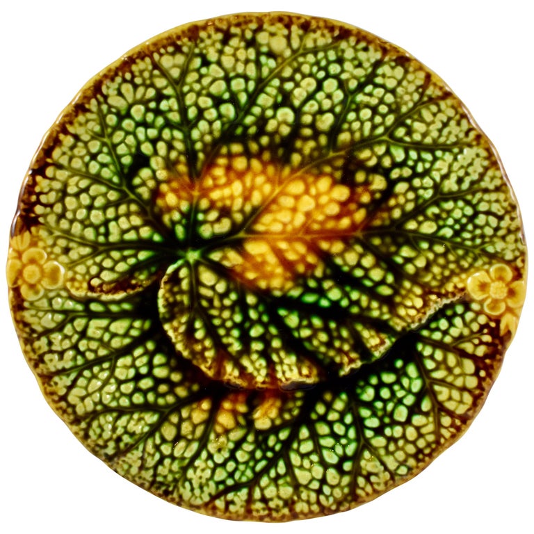 19th Century Schramberg Majolica Overlapping Leaf Plate, Multiples ...
